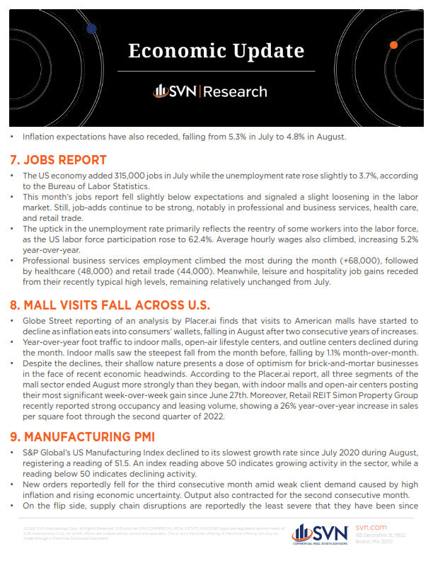 Economic Update – September 9, 2022 – SVN | Commercial Specialists